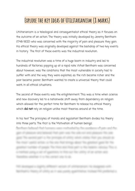 Utilitarianism 8 And 12 Marker Religious Studies A Level A Levels