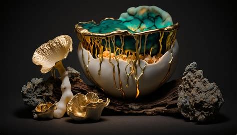 Premium Photo Spectacular Kintsugi Jade Opal Mushroom Ceramic Myceli