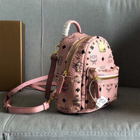 Mcm Mmk6sve92co001 21cm Stark Bebe Boo Backpack In Visetos Pink