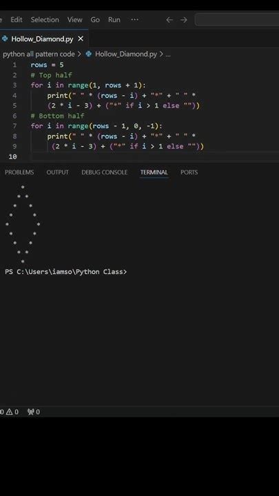 Expert Hollow Diamond Pattern In 60 Second Shorts Coding Python