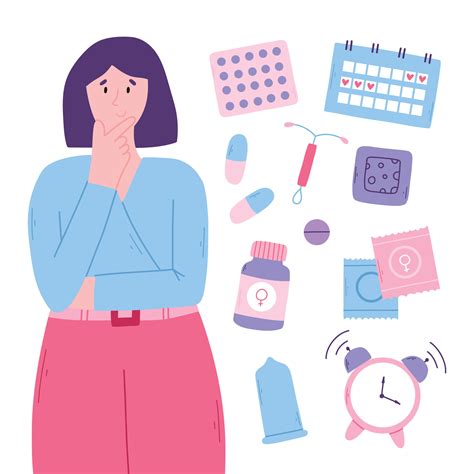 varios tipos de hembra anticoncepción concepto de un mujer pensando acerca de anticoncepción