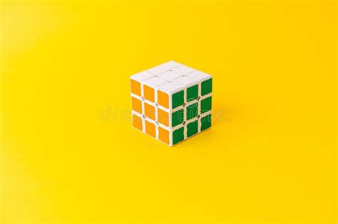 3x3 Rubik S Cube Isolated On Yellow Background 3 By 3 Logic Toy Solved