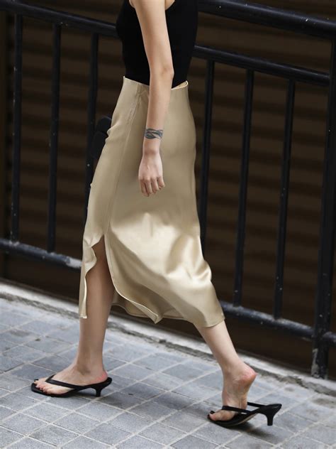 Flowy Satin Midi Skirt Commense
