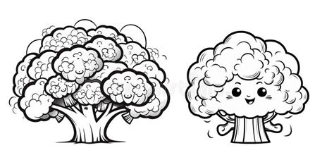 Dessin Vectoriel Lineart De Brocoli Mignon Illustration De Vecteur