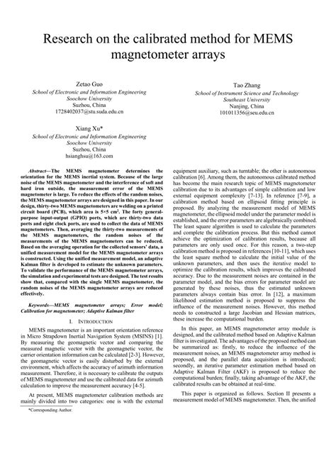 Pdf Research On The Calibrated Method For Mems Magnetometer Arrays