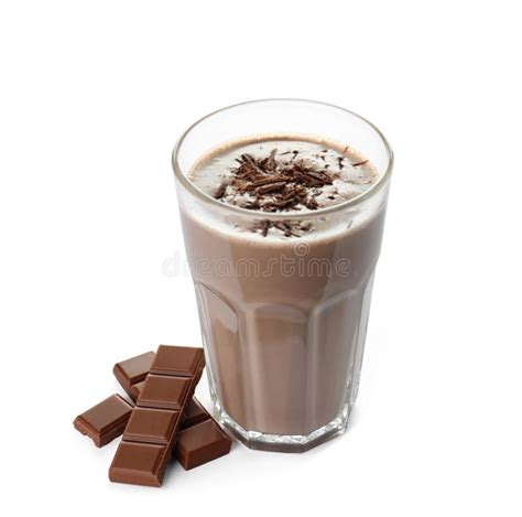 Glass Of Chocolate Protein Shake And Ingredient Stock Image Image Of