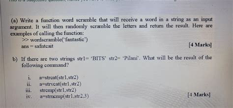 Solved A Write A Function Word Scramble That Will Receive Chegg