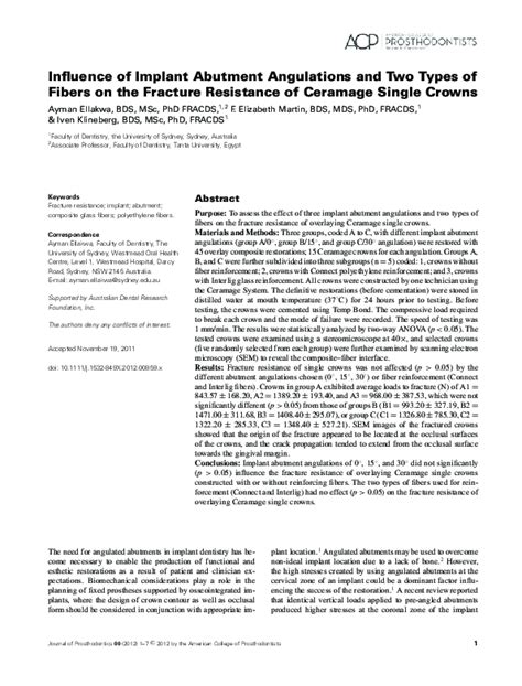 Pdf Influence Of Implant Abutment Angulations And Two Types Of Fibers On The Fracture