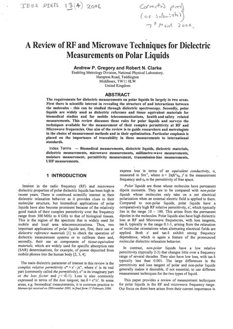 Pdf A Review Of Rf And Microwave Techniques For Dielectric Measurements On Polar Liquids
