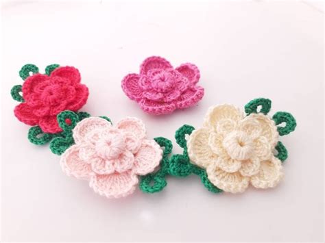 Crochet Flower Applique Pdf Pattern Etsy