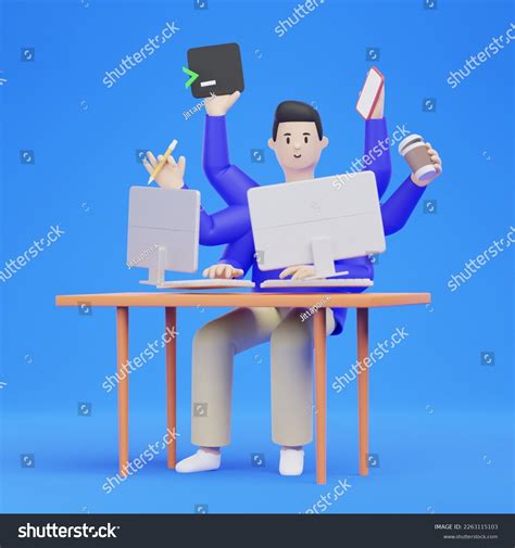 3d Man Working Office Overload Multitask Stock Illustration 2263115103