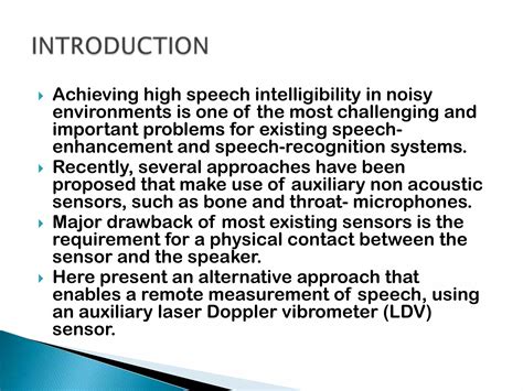 Speech Measurement Using Laser Doppler Vibrometer Ppt