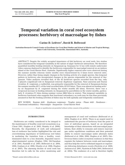 Pdf Temporal Variation In Coral Reef Ecosystem Processes Herbivory
