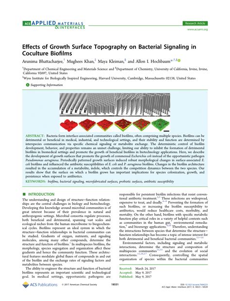 Pdf Effects Of Growth Surface Topography On Bacterial Signaling In Coculture Biofilms