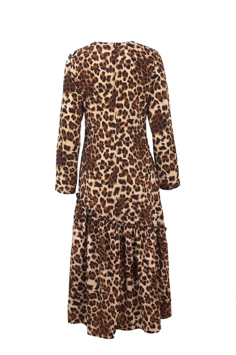 Women Sexy V Neck Leopard Long Dress 2020 Autumn Winter Long Sleeve