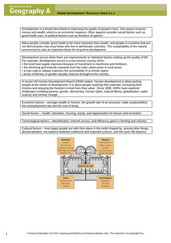 Topic 5 Global Development Lesson 1 Development Teaching Resources