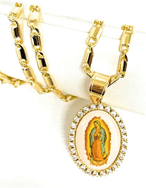 Gold Plated Virgin Mary Pendant Necklace Virgen De Guadalupe Pendant