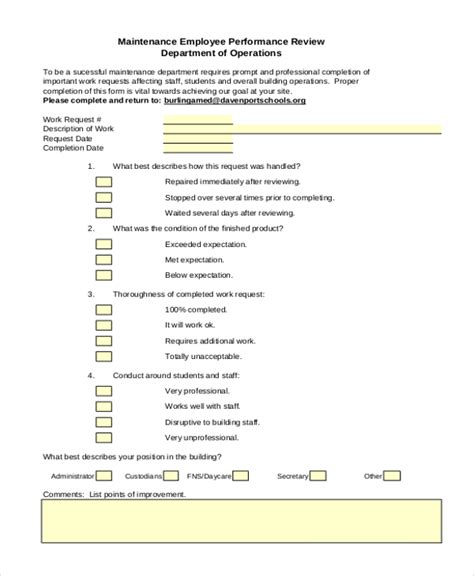 Free 10 Sample Employee Performance Review Forms In Ms Word Pdf