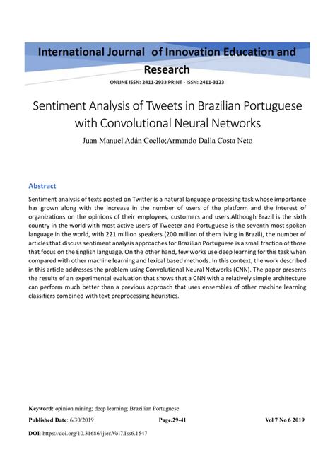 Pdf Sentiment Analysis Of Tweets In Brazilian Portuguese With Convolutional Neural Networks