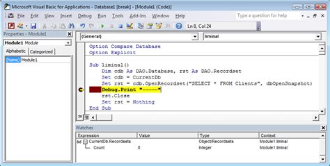 Ms Access Vba Debugging See All Open Dao Recordsets Stack Overflow