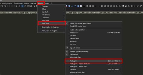 como formatar xml usando notepad com o xml tools central de atendimento