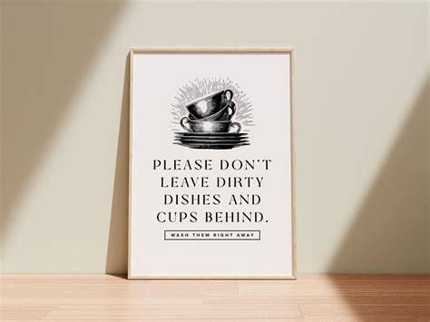 Clean Up Kitchen Sign Wash Dishes Reminder Instant Digital Download