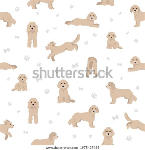 Cockapoo Mix Breed Seamless Pattern Different Vector De Stock Libre De Regalías 1975427465