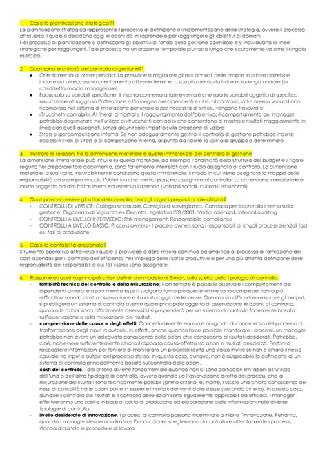 Risposte Aperte Paniere Appunti Di Programmazione E Controllo Docsity