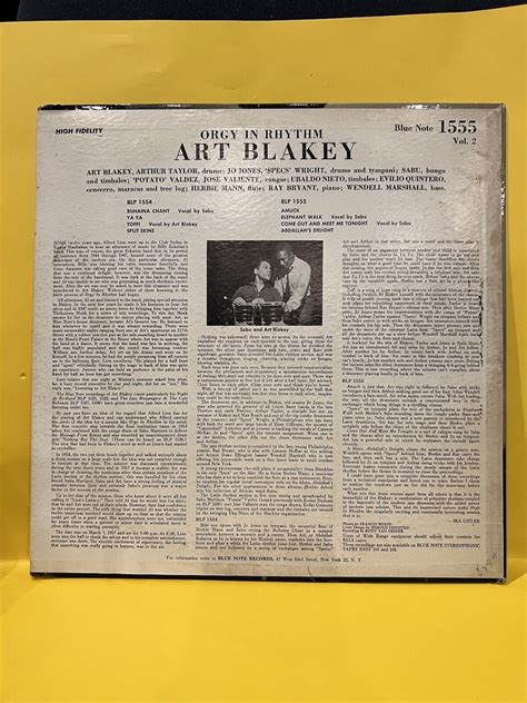 Vg Rare Vinyl Record Lp Art Blakey Orgy In Rhythm Blp 1555 Orig