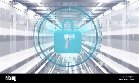 Image Of Padlock Icon And Digital Data Processing Over Computer Servers