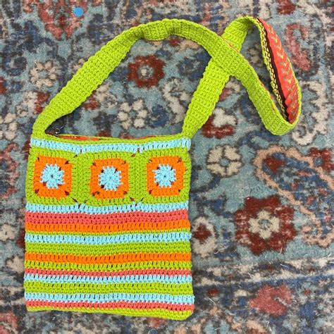 Handmade Crochet Over The Shoulder Bag Cotton Yarn Depop