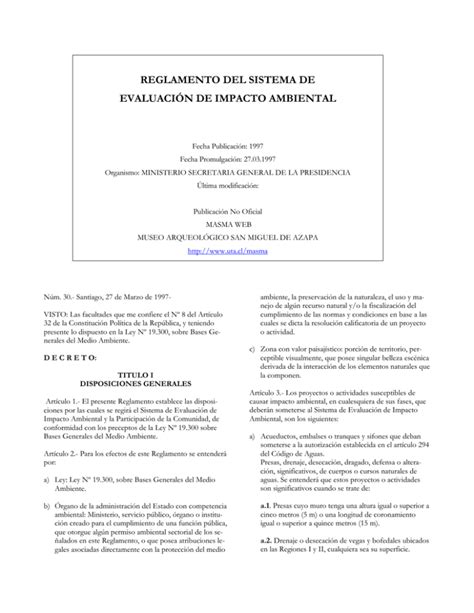 Reglamento Del Sistema De Evaluación De Impacto Ambiental