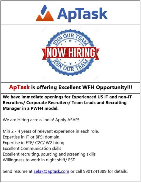 Eela Kapilla On Linkedin Aptask Lookingforjob Usnonitrecruiter
