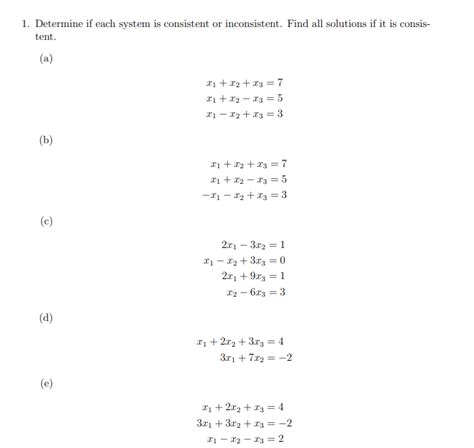 solved 1 determine if each system is consistent or