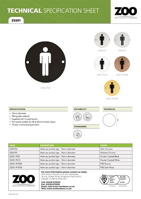 Zoo Hardware Zss01 Pcw Sex Symbol Male 76mm Powder Coated Matt