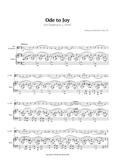 Ode To Joy By Beethoven For Alto Trombone And Piano Arr Ander Sheet