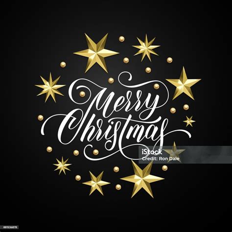 메리 크리스마스 골든 스타 장식 및 붓글씨 폰트 초대 또는 크리스마스 휴일 인사말 카드에 대 한 벡터 크리스마스 또는 새 해 금 눈송이 반짝 빛나는 장식 흰색 바탕에 0명에