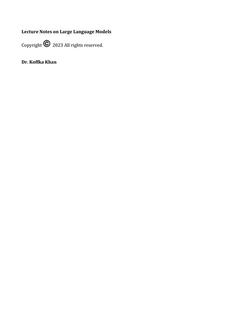 PDF Lecture Notes On Large Language Models