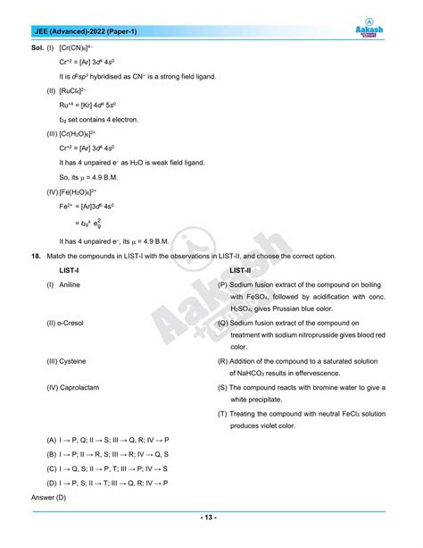 Jee Advanced Question Paper 2022 Chemistry Paper 1 With Solutions