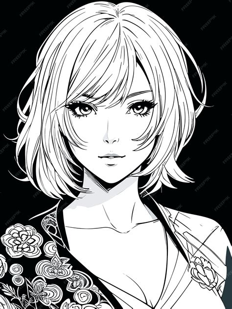 Premium Vector Black And White Cute Female Sketch Art Anime Style Artwork