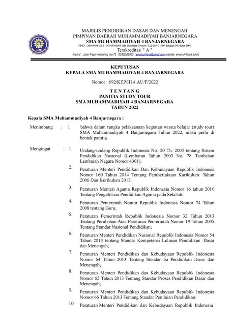 SK Panitia Study Tour 2022 MAJELIS PENDIDIKAN DASAR DAN MENENGAH PIMPINAN DAERAH MUHAMMADIYAH