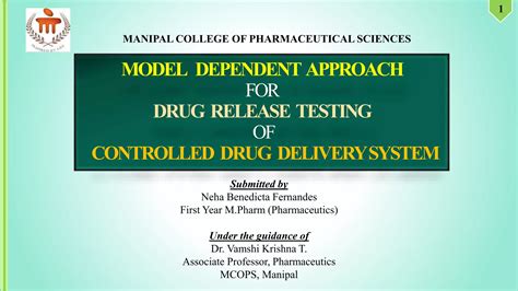 Model Dependent Approach For Drug Release Testing Of Controlled Drug Delivery Pptx Chemistry