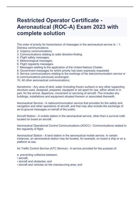 Restricted Operator Certificate Aeronautical Roc A Exam 2023 With