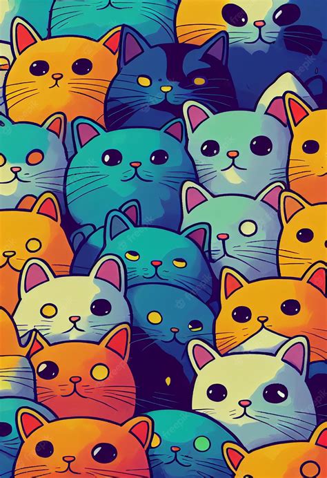 Grupo De Gatos Fofos Para Papel De Parede E Desenhos Gráficos