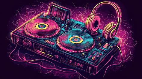 Neon Dj Turntable And Headphones Stock Illustration Illustration Of