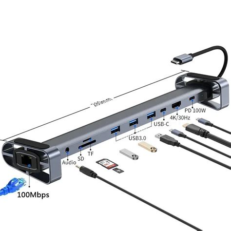 10 Em 1 Usb Hub Dock Aux Hd Compatível Adaptador Vga Usb C Laptop