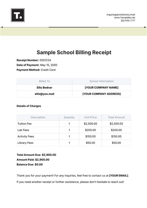 Free Sample School Billing Receipt Template To Edit Online