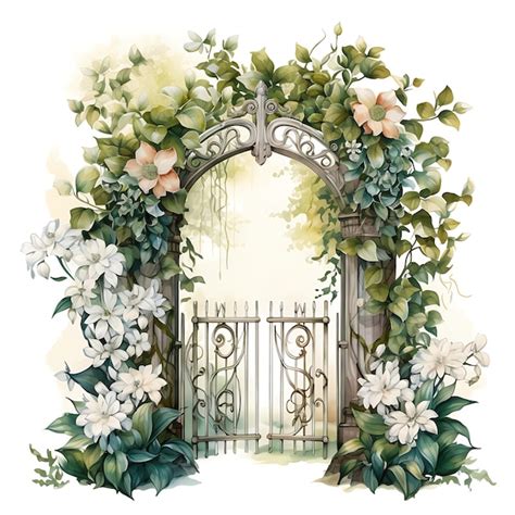 Premium AI Image White Gate With Flowering Vines Capture The Grace