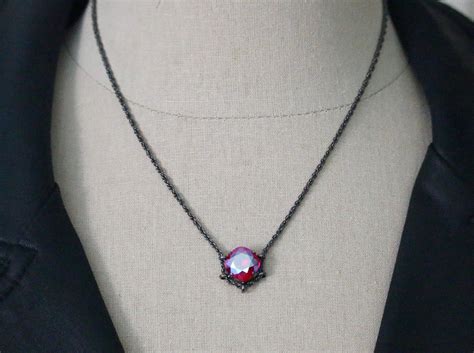 Swarovski 12mm Light Siam Shimmer Square Hematite Cradle Necklace
