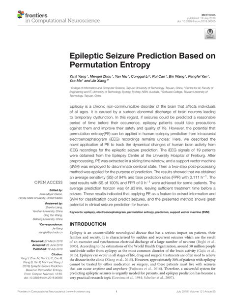 Pdf Epileptic Seizure Prediction Based On Permutation Entropy